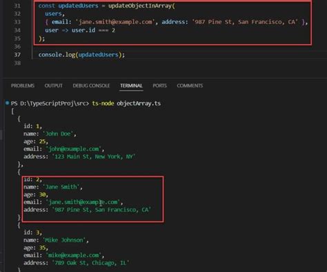 how to update an object in an array in typescript