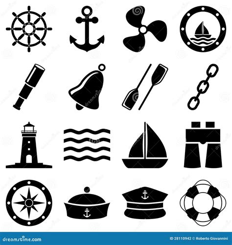 Nautical Black And White Icons Stock Vector Image 28110942