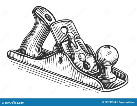 Wooden Plane In Sketch Style Woodworking Tool Vintage Illustration