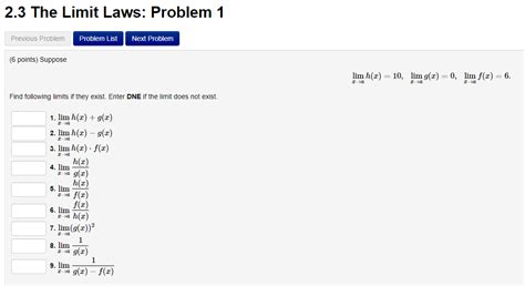 solved 2 3 the limit laws problem 1 previous problem