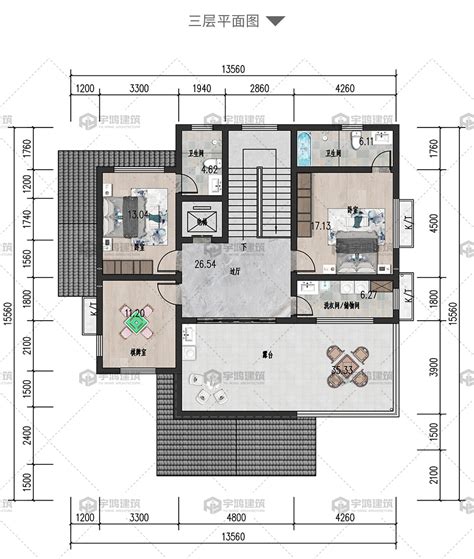 三层新中式框架结构别墅占地162平自建别墅图纸 别墅设计图房屋设计图宇鸿别墅图纸网