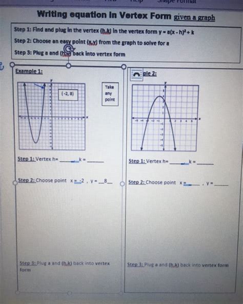 Solved Writing Equation In Vortex Form Given A Graph Step 1 Chegg Com