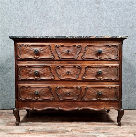 Proantic Louis XV Baroque Commode In Solid Walnut