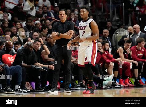 Miami Heat Head Coach Erik Spoelstra Left Talks With Guard Kyle Lowry