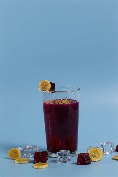 Banana And Red Dragon Fruit Healthy Fresh Smoothie In Glasses Stock