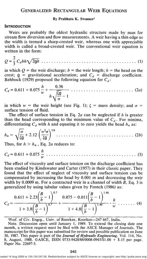 Pdf Generalized Rectangular Weir Equations