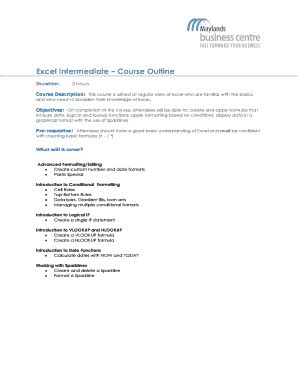 Fillable Online Excel Intermediate Course Outline Fax Email Print PdfFiller