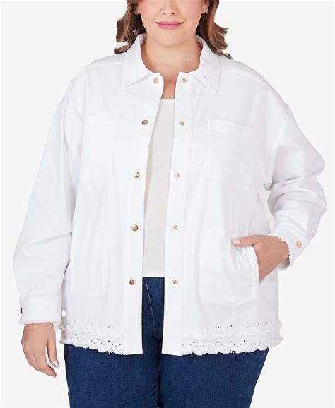 Ruby Rd Plus Size Snap Front Twill Jacket With Fringe Trim Macys