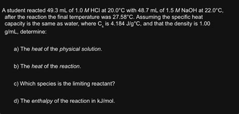 Solved A Babe Reacted ML Of MHCl At C With Chegg Com