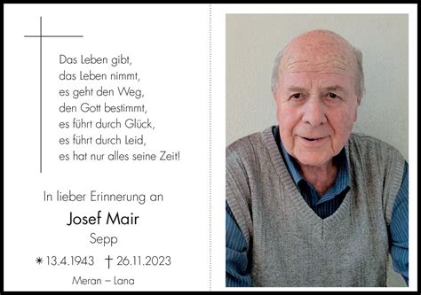 Josef Mair Sepp Meran Bestattungsdienst Schwienbacher A Meran