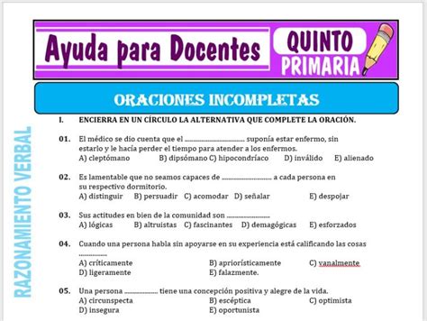 Oraciones Incompletas Cuarto Grado De Primaria Kultur Vrogue Co