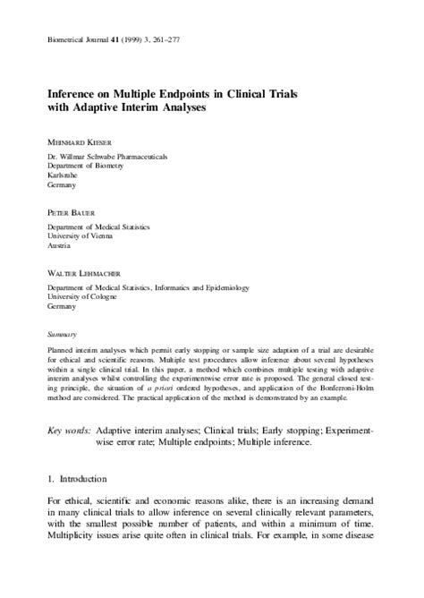 Pdf Inference On Multiple Endpoints In Clinical Trials With Adaptive Interim Analyses
