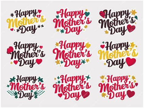Premium Vector Happy Mothers Day Typography Stickers With Diverse