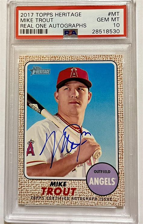 Mike Trout 2017 Topps Heritage Roa Mt Real One Autographs Bat On