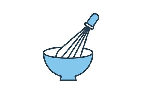 거품기와 함께 그릇 아이콘을 믹싱합니다 빵집 요리사 주방의 요소와 관련된 아이콘입니다 플랫 라인 아이콘 스타일 디자인입니다