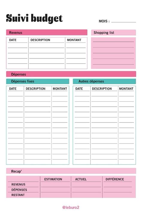 Suivi budget à imprimer Money planner Budgeting How to plan