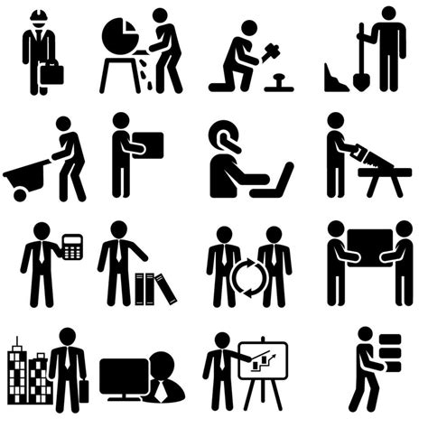 Employees Vector Icon Set Working Illustration Sign Collection Work