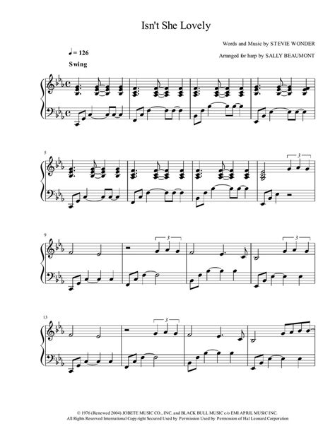 Stevie Wonder Isnt She Lovely Harp Sheets By Sally Beaumont