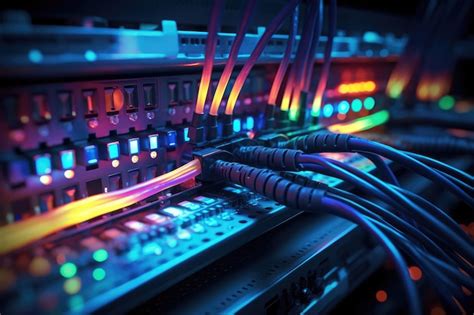 premium ai image big database servers connection with fiber optic cable