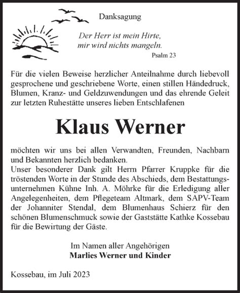 Traueranzeigen Von Klaus Werner Abschied Nehmen De