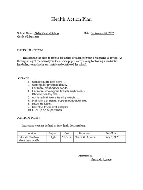 Health Action Plan Pdf