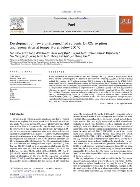 Pdf Development Of New Alumina Modified Sorbents For Co2 Sorption And