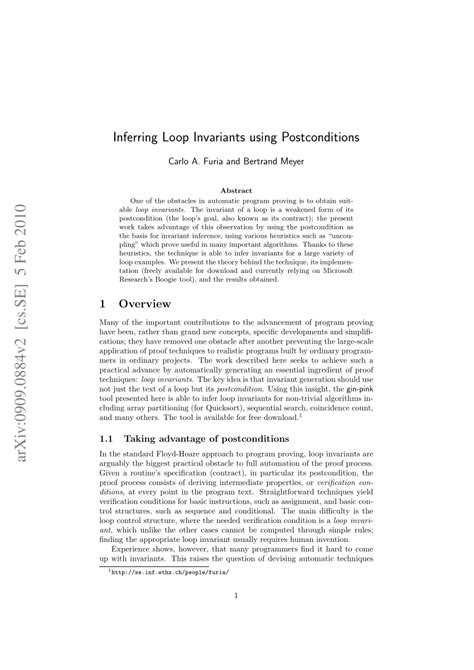 Pdf Inferring Loop Invariants Using Postconditions