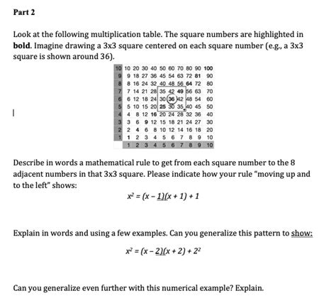Solved Part 2 Look At The Following Multiplication Table The Square Numbers Are Highlighted In