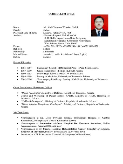 Cv Of Yudi Yuwono Wiwoho Md January 2020 Pdf Neurosurgery Medicine