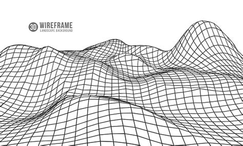 디지털 산 풍경과 추상 기하학적 배경입니다 물결 모양의 3d 그리드입니다 벡터 미래 그림 지형학에 대한 스톡 벡터 아트 및 기타 이미지 Istock