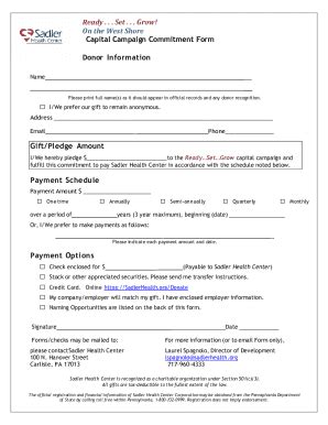Fillable Online DONOR COMMITMENT FORM I We Wish To Make A Gift To