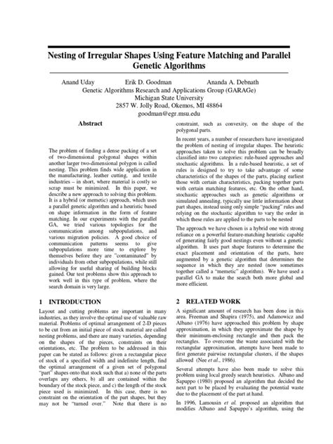 Nesting Of Irregular Shapes Using Feature Matching And Parallel Genetic