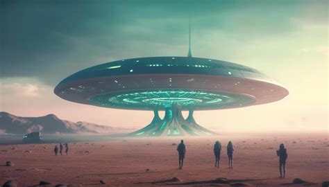 Futuristic Spaceship Levitates Over Bizarre Landscape Glowing Blue Shape Generated By Ai