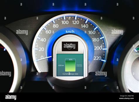 Battery Charging Level Display On Instrument Panel Of Ev Electric Car