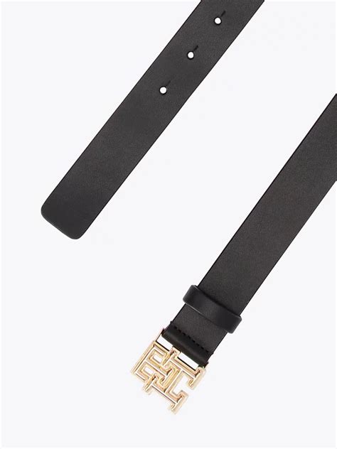 Th Monogram Leren Riem Met Monogramgesp Zwart Tommy Hilfiger