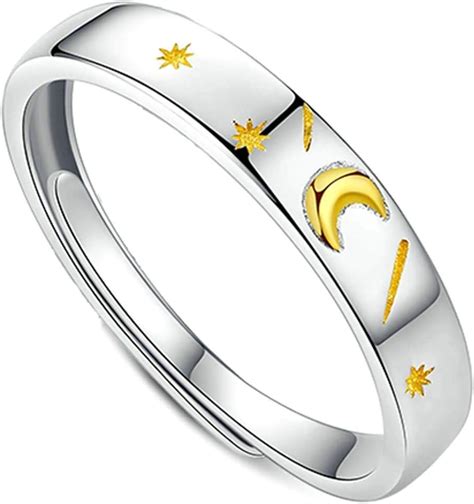 KnBoB Ring Verstellbar Silber Ring Damen 925 Silber Gold Mond Und Stern