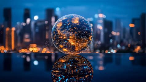 Global Network Connectivity Digital Earth With Binary Code On A Night Sky Background Stock