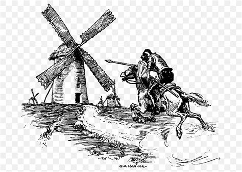 Don Quixote La Mancha Sancho Panza Tilting At Windmills Drawing Png