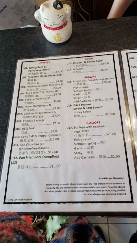 Menu At Tong Lok Restaurant Ashburton