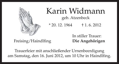 Traueranzeigen Von Karin Widmann Trauermerkurde