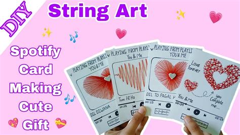 4 Cute Red Heart String Art Diy Spotify Card Making Cute T Idea Thread Art Card Idea
