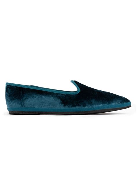 Veneziana Pointed Furlana In Peacock Blue Velvet Paola Zuin