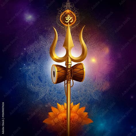Iconic Image Of Lord Shiva S Trident Trishul Against A Cosmic