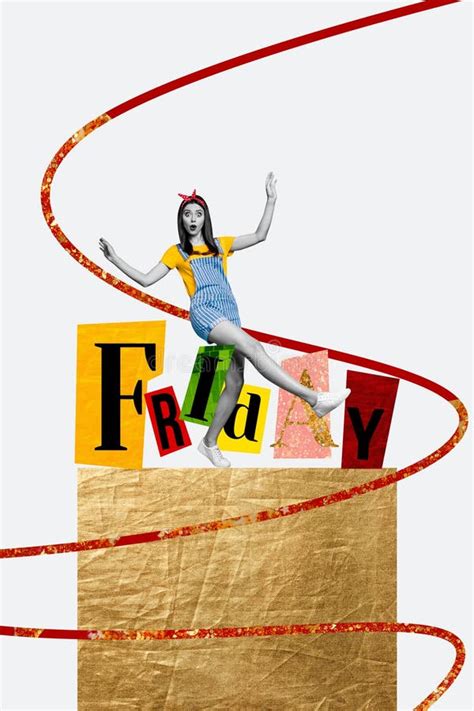 Vertical Photo Collage Of Astonished Girl Dance Friday Occasion Weekend