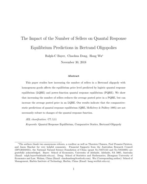 Pdf The Impact Of The Number Of Sellers On Quantal Response Equilibrium Predictions In