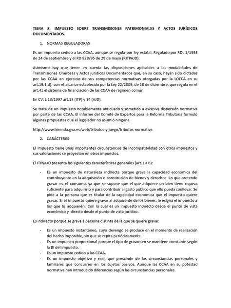 Tema 8 Impuesto Sobre Transmisiones Patrimoniales Y Actos Jurídicos