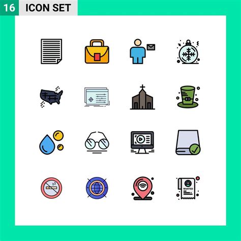 Set Of 16 Vector Flat Color Filled Lines On Grid For Winter Christmas Global Ball Human Editable