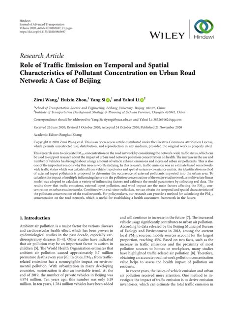 Pdf Role Of Traffic Emission On Temporal And Spatial Characteristics Of Pollutant