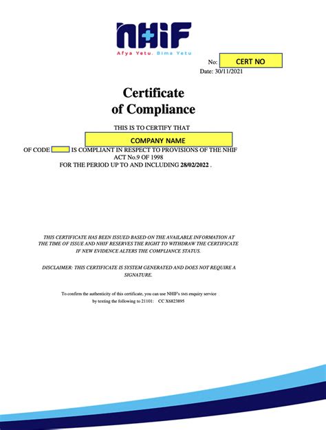 Nhif Compliance Certificate Application Guideline And Request Letter