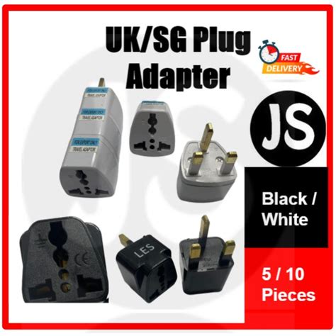5 10 Pieces Universal UK SG 3 Pin Socket Plug Travel Adapter White Black Shopee Philippines